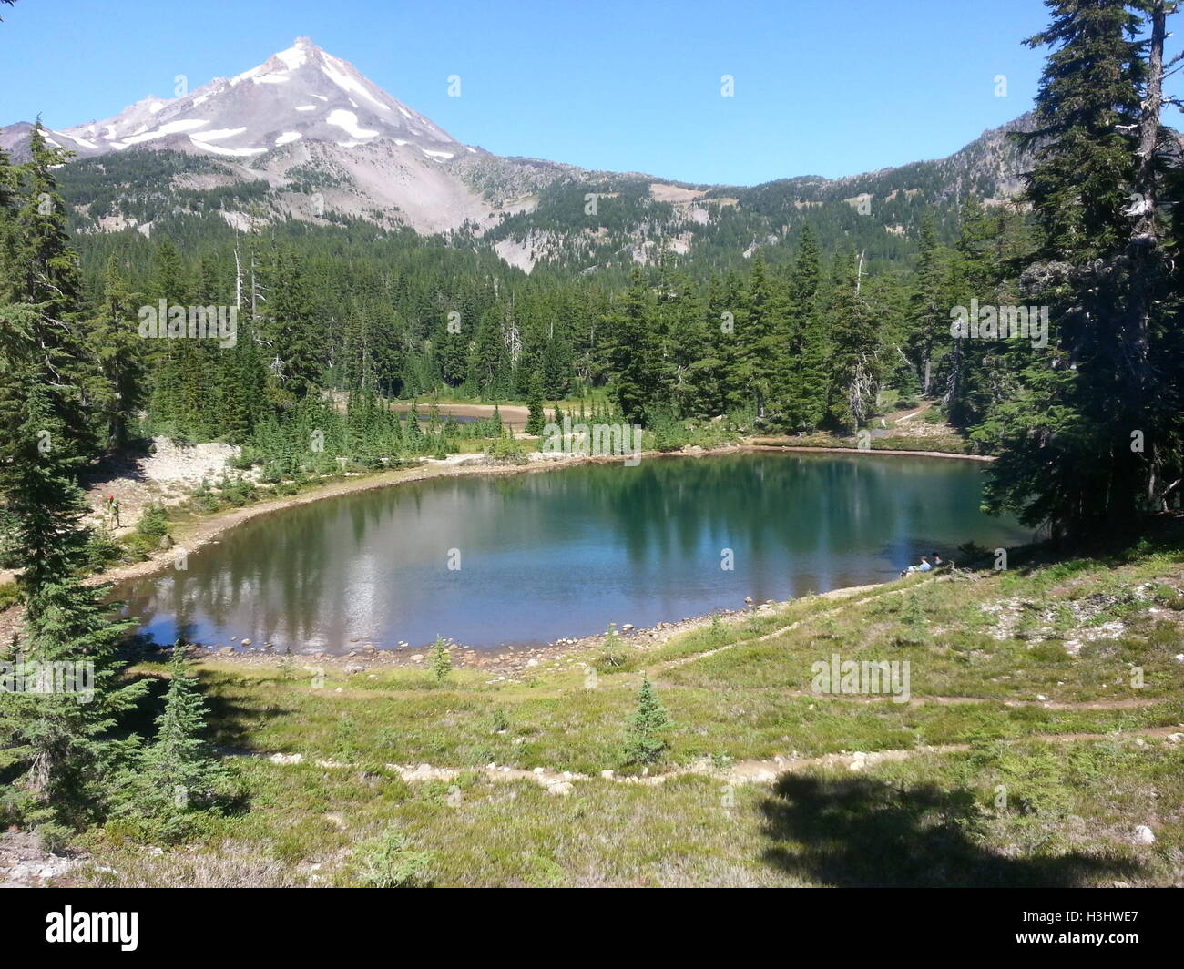 Shale lake, next to the PCT at the base of Mount Jefferson, high in the ...