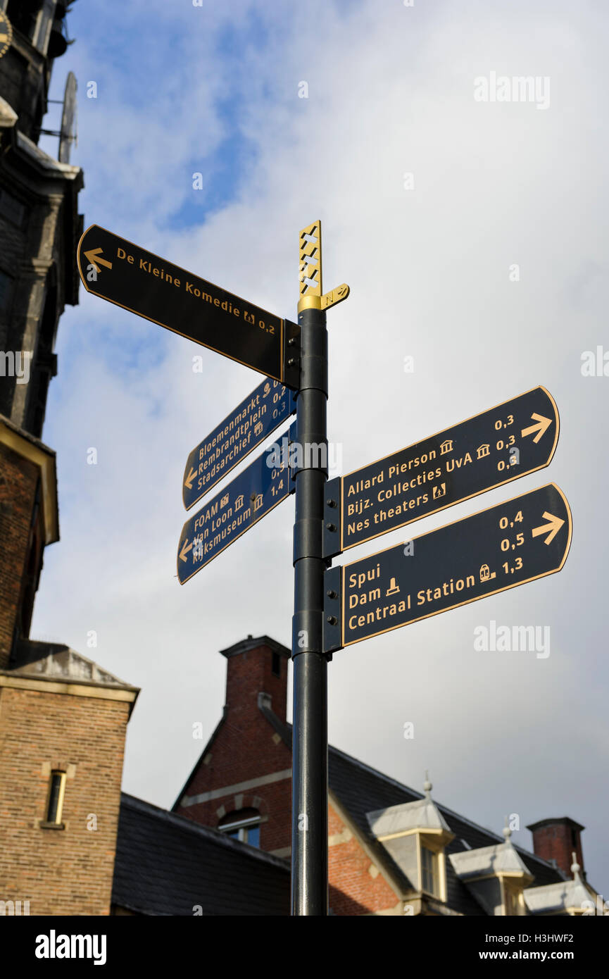 Street signpost in the City of Amsterdam, Holland, Netherlands Stock ...
