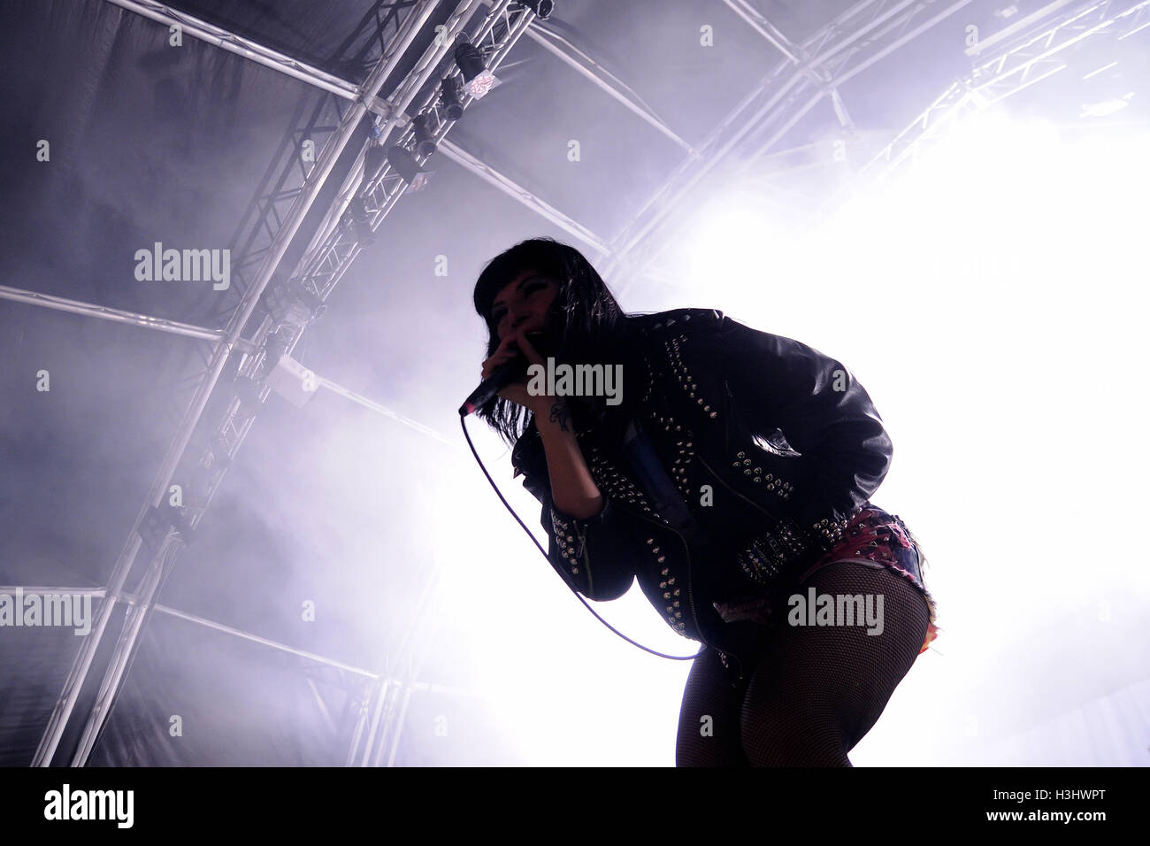 BARCELONA - JUN 1: Silhouette of Alexis Krauss, singer of Sleigh Bells ...