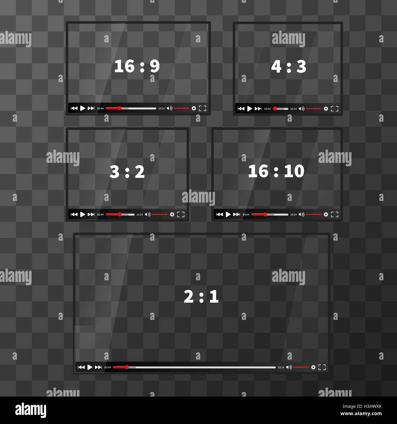 Set of modern web players for video different proportions on ...