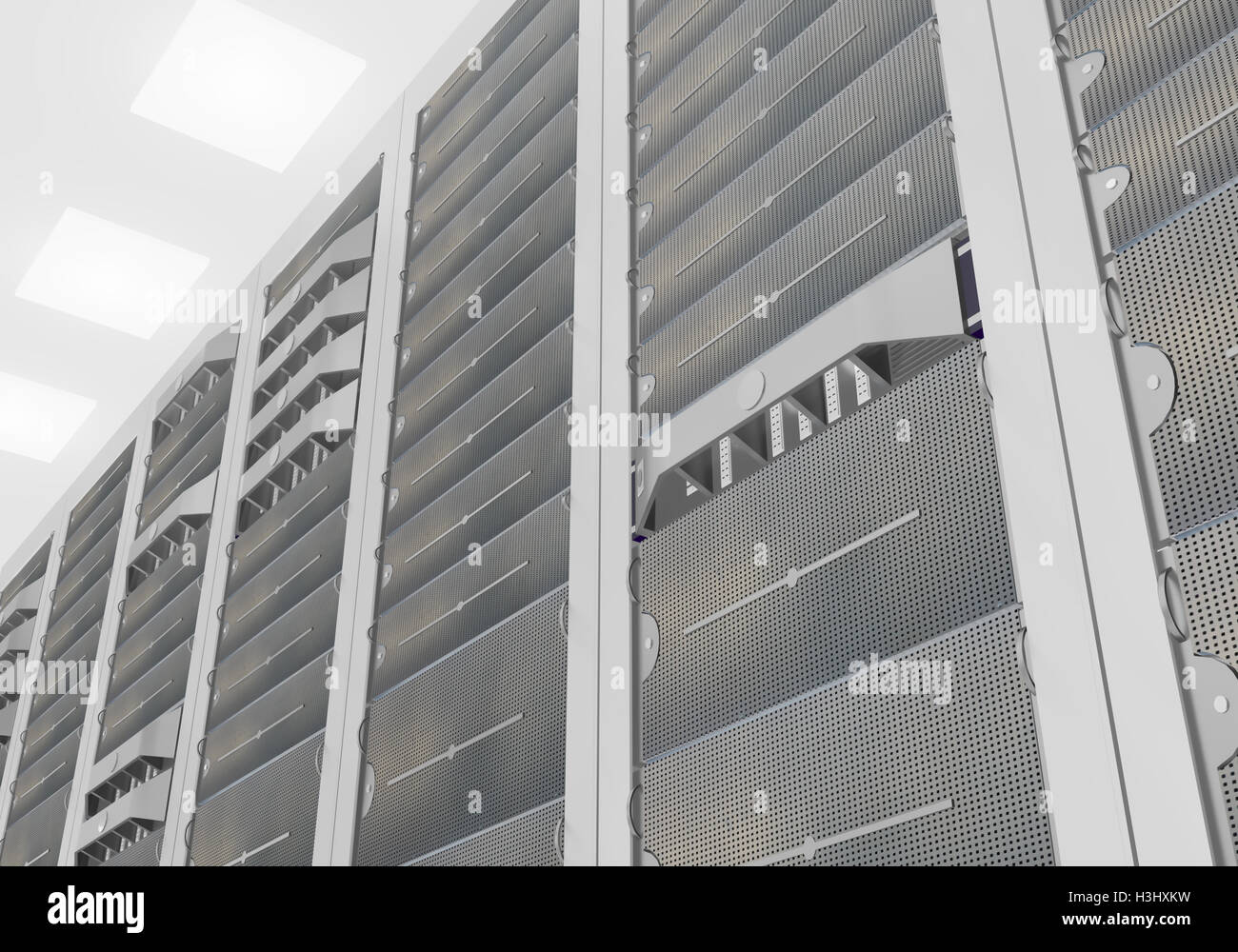 computer network server room 3d render representing internet and ...