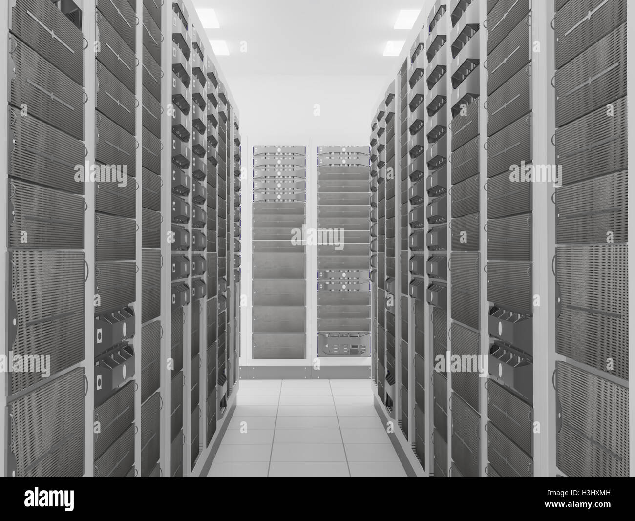 computer network server room 3d render representing internet and ...