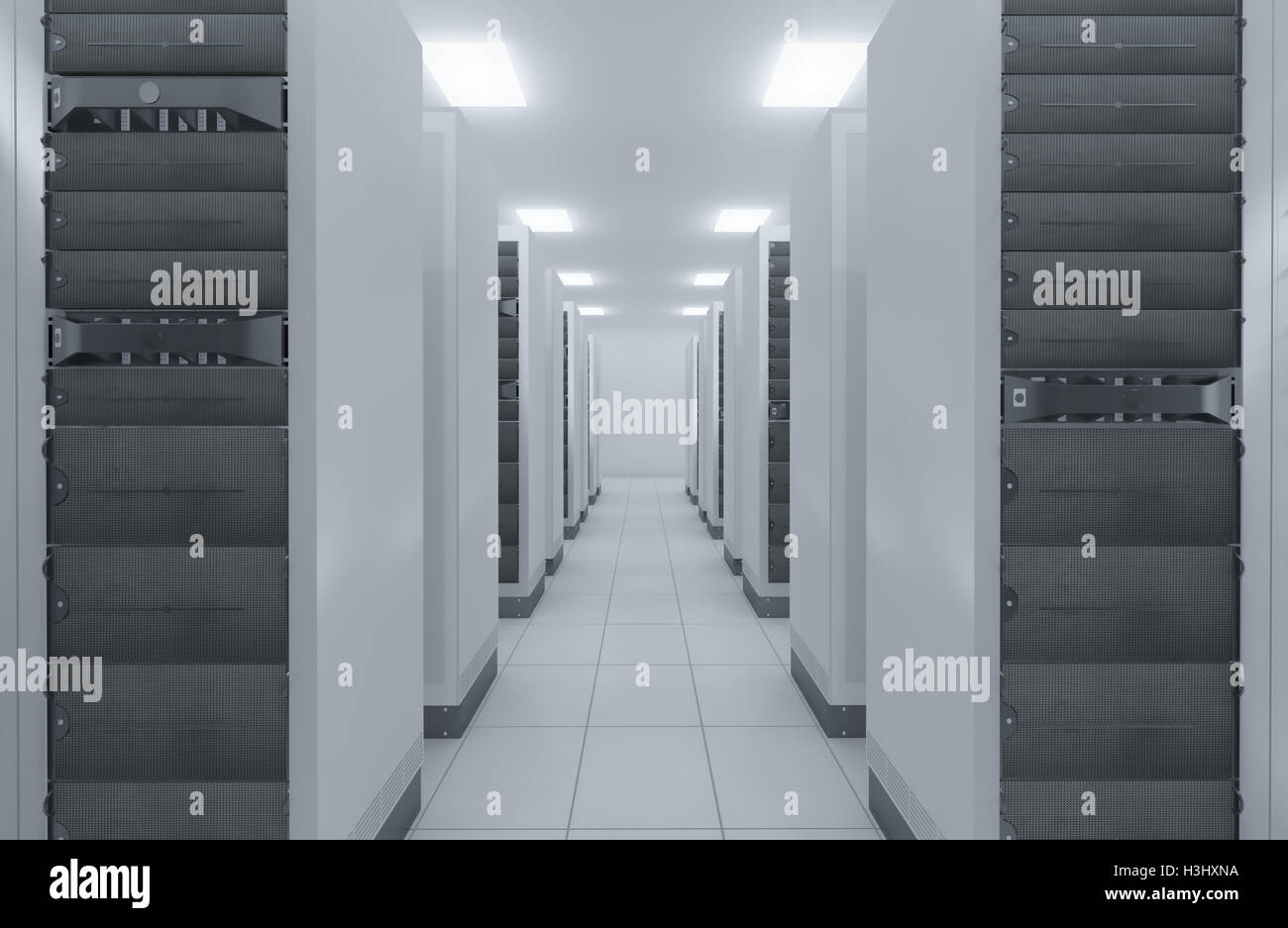 computer network server room 3d render representing internet and ...