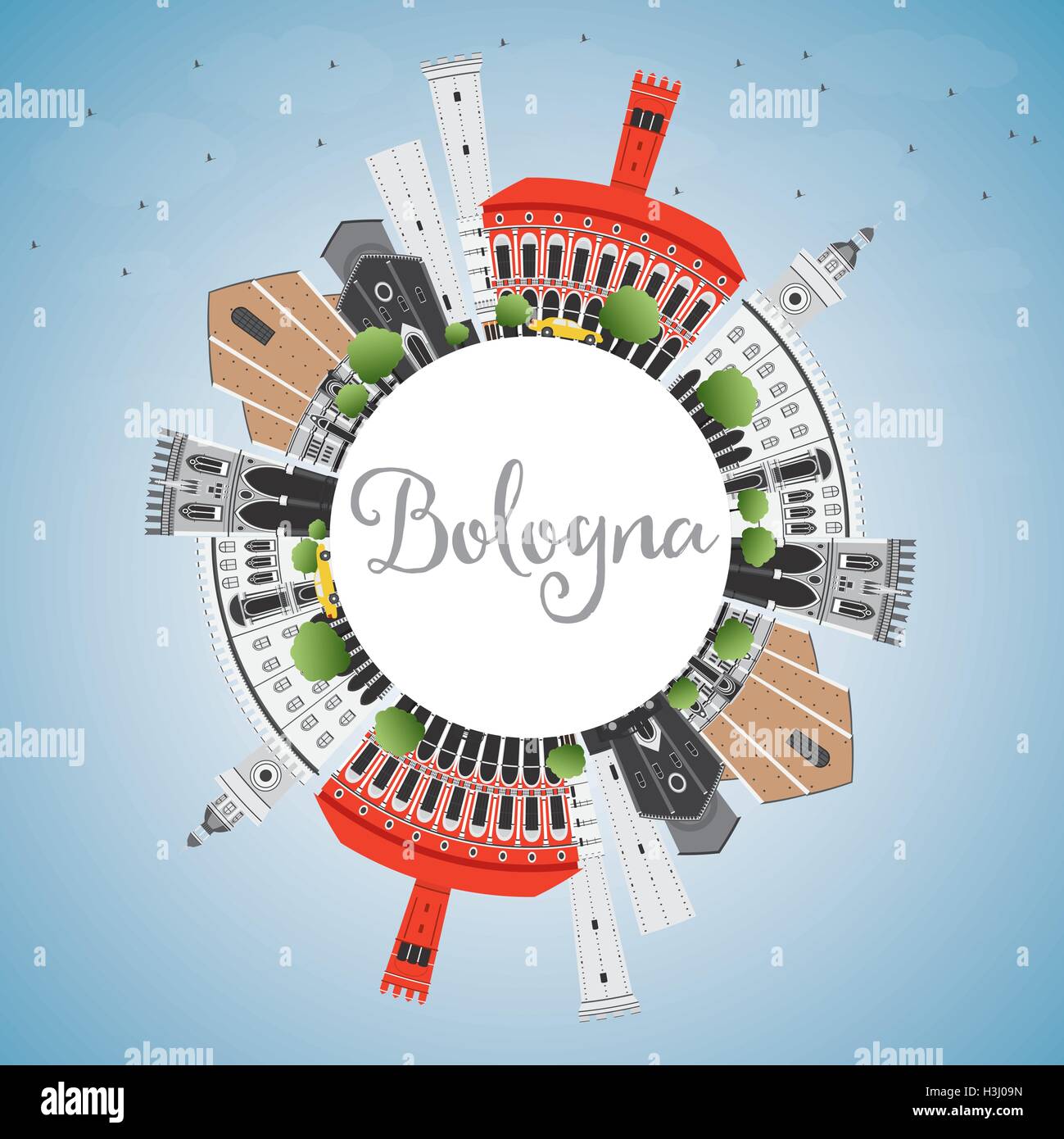 Bologna Skyline with Landmarks, Blue Sky and Copy Space. Vector ...
