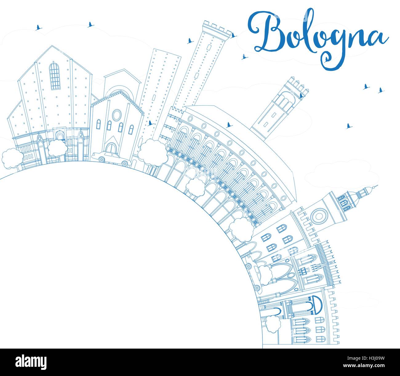 Outline Bologna Skyline with Blue Landmarks and Copy Space. Vector ...