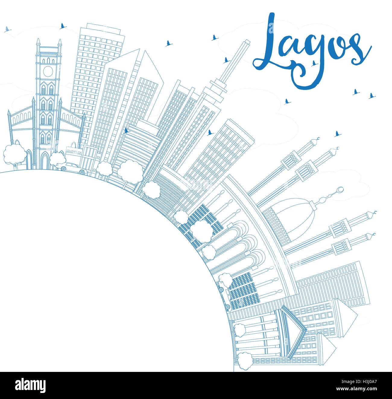 Outline Lagos Skyline with Blue Buildings and Copy Space. Vector ...