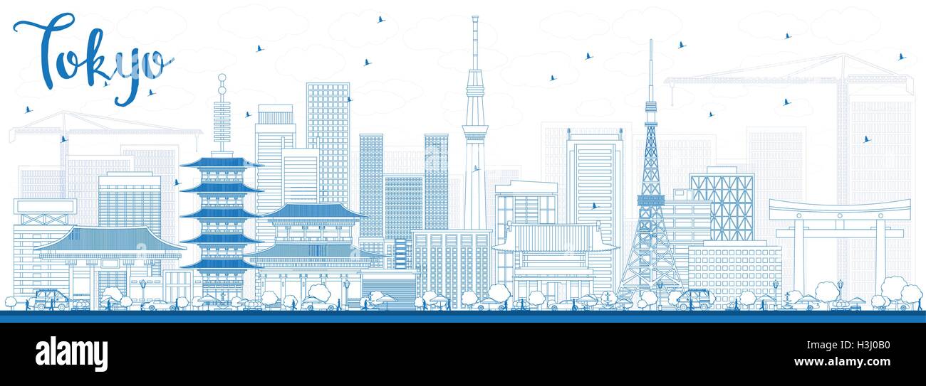 Outline Tokyo Skyline with Blue Buildings. Vector Illustration ...