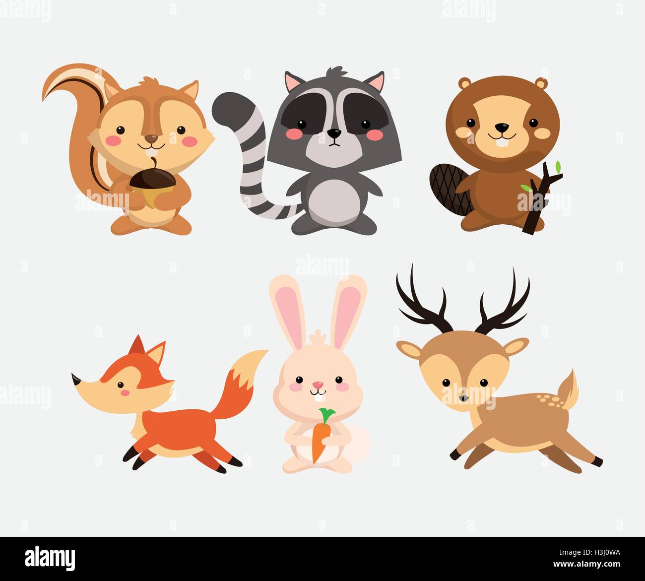 squirrel raccoon beaver fox rabbit and deer icons image Stock Vector ...