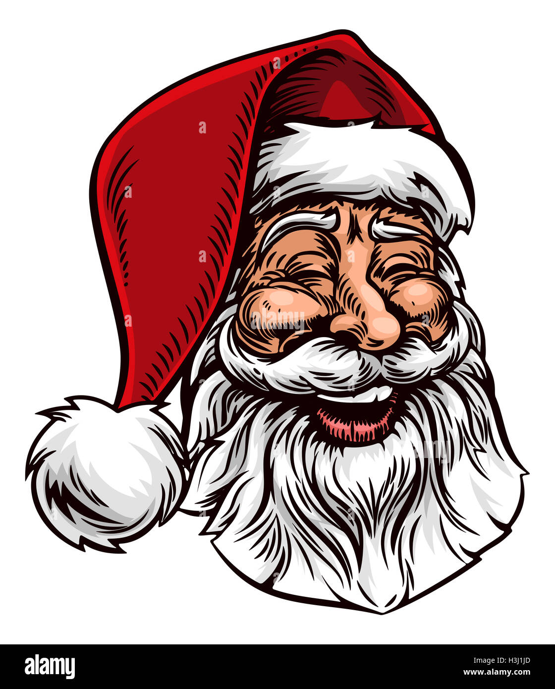 Retro original Santa Claus Christmas illustration in vintage woodcut ...