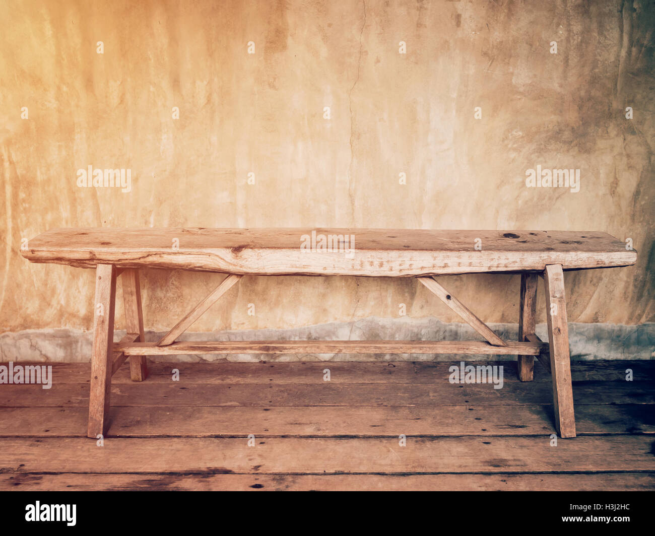 empty old wood chair and cement wall vintage Stock Photo - Alamy
