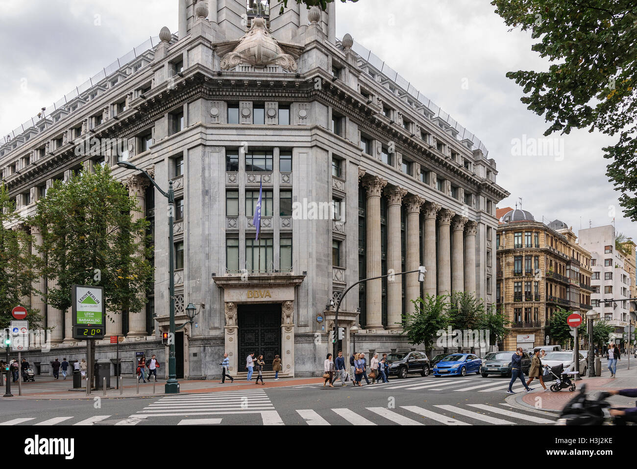 BBVA bank building, Gran Via street, Bilbao city, Basque Country, Spain ...