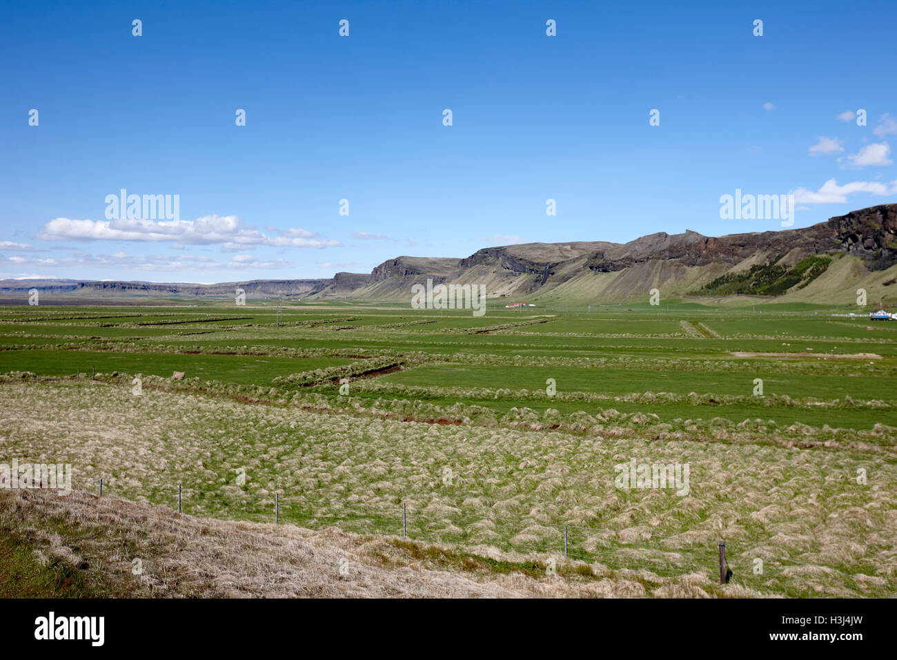 lush fertile icelandic farm and farmland with drained fields Iceland ...
