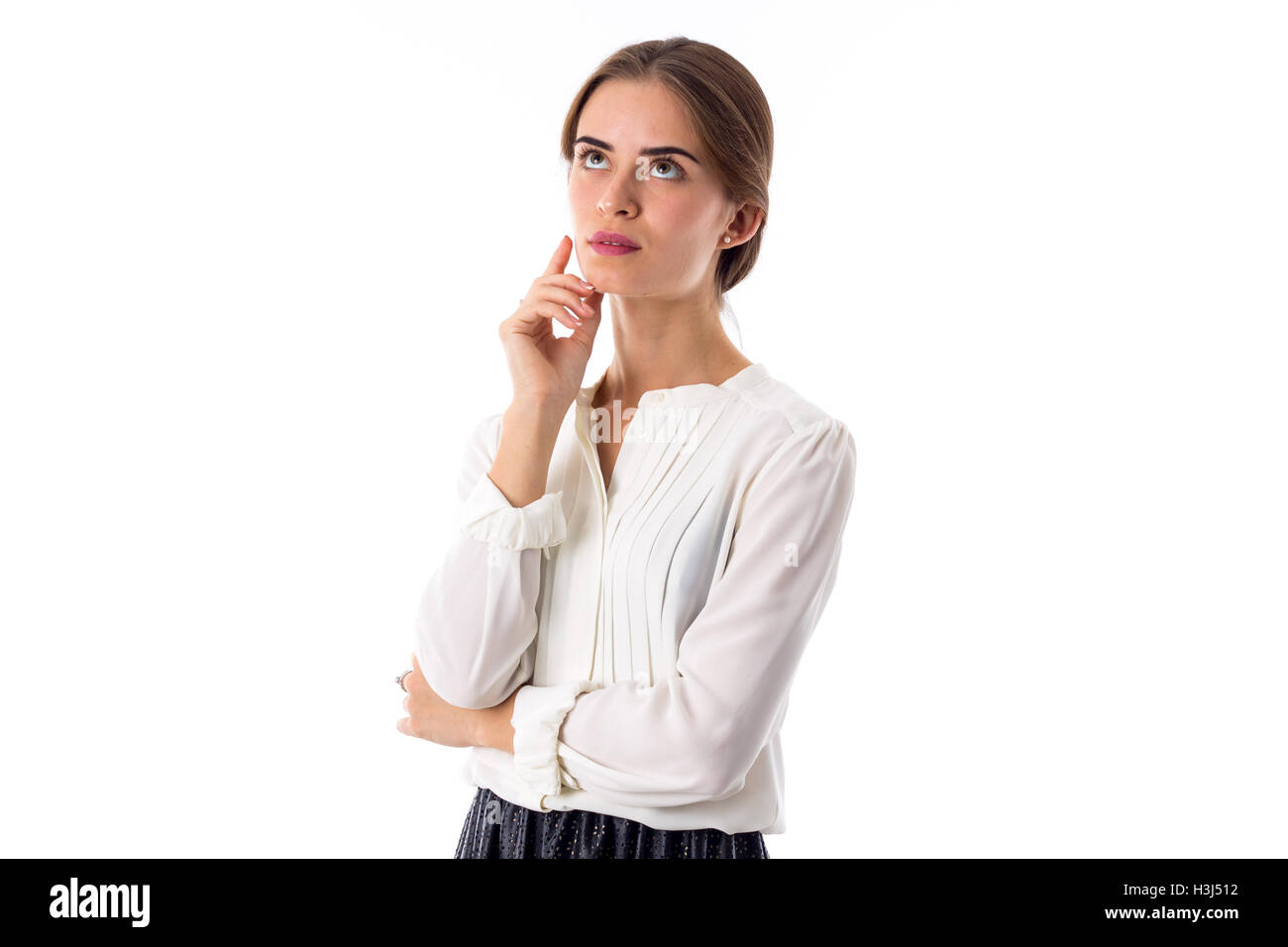 Woman thinking something over Stock Photo - Alamy