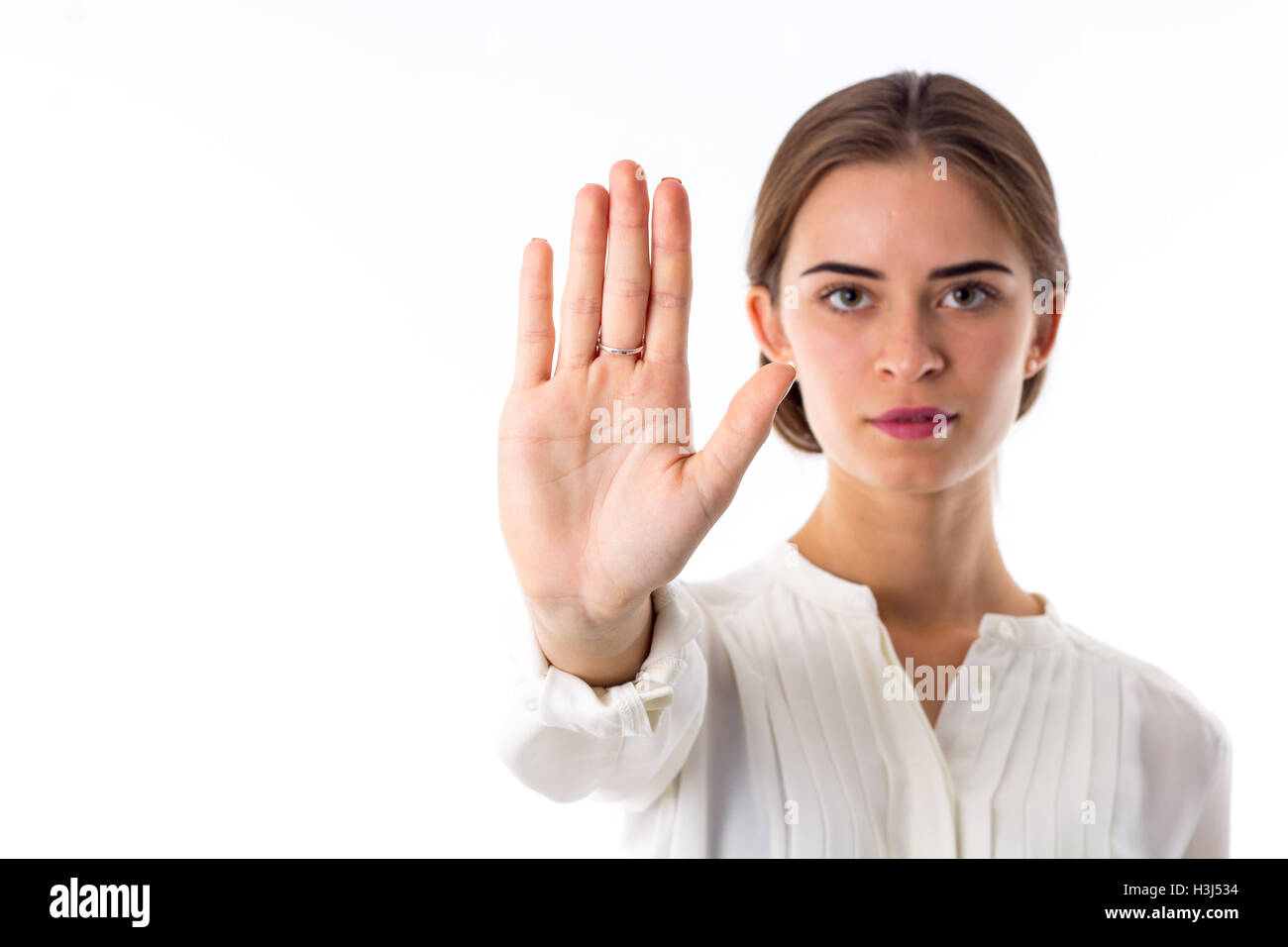 Woman showing stop Stock Photo - Alamy