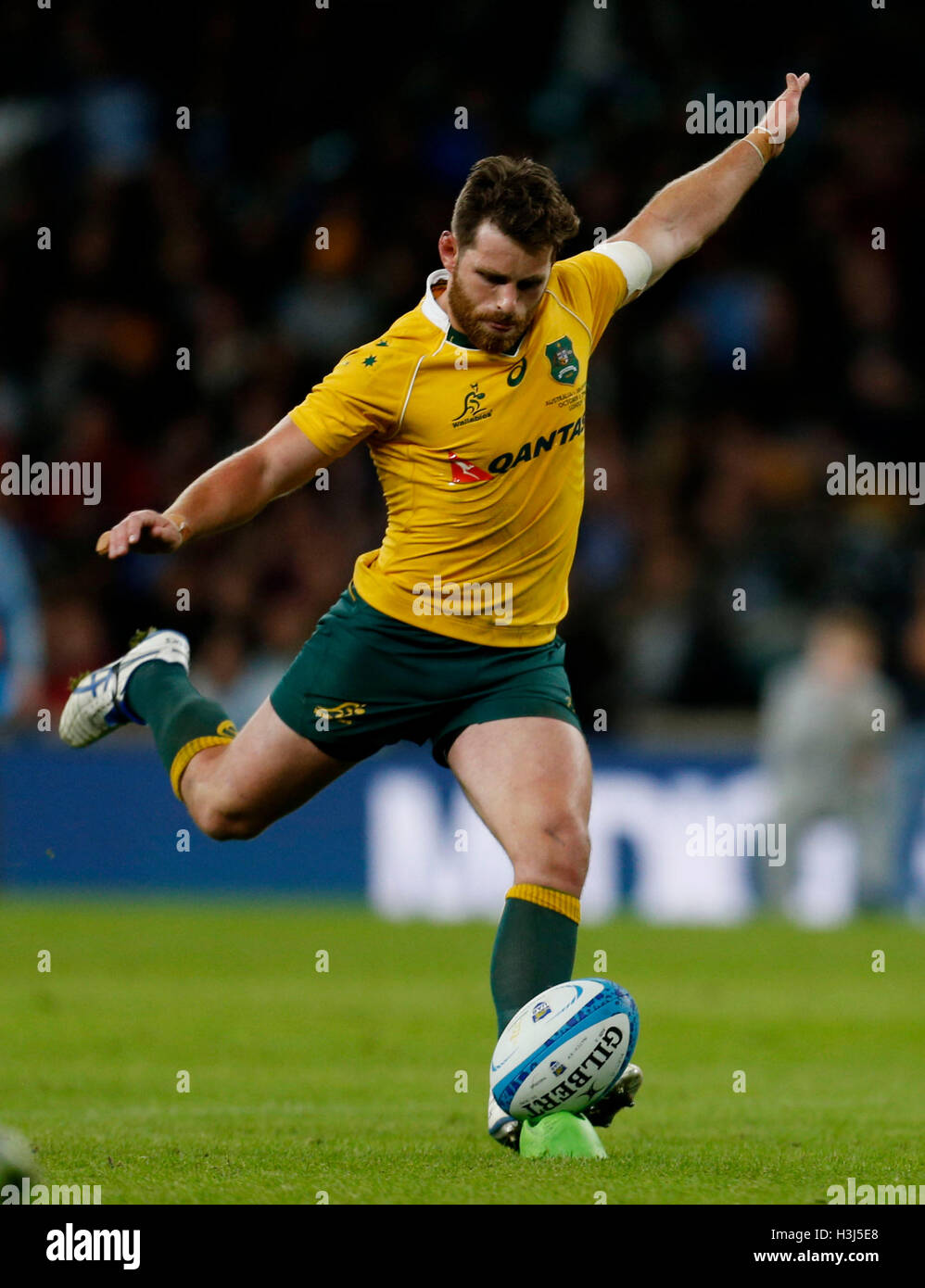 Australia's Bernard Foley kicks a penalty during the Rugby Championship ...