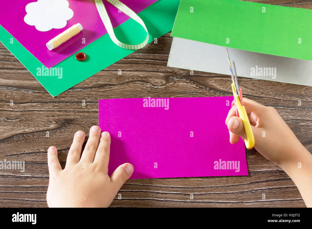 Greeting card handmade birthday. The child cut out paper details ...
