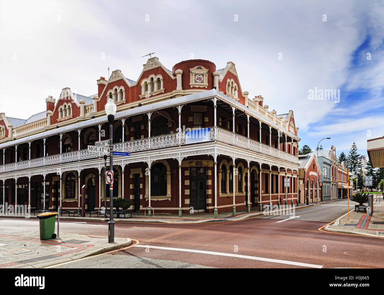 accommodation services building at the corner of city streets in ...