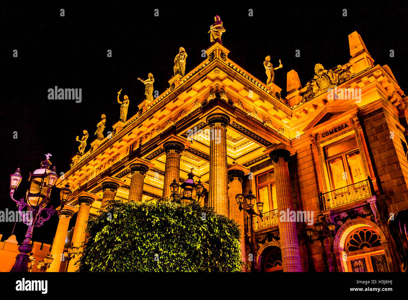 Juarez Theater Statues Opera House Night Guanajuato Mexico Stock Photo ...