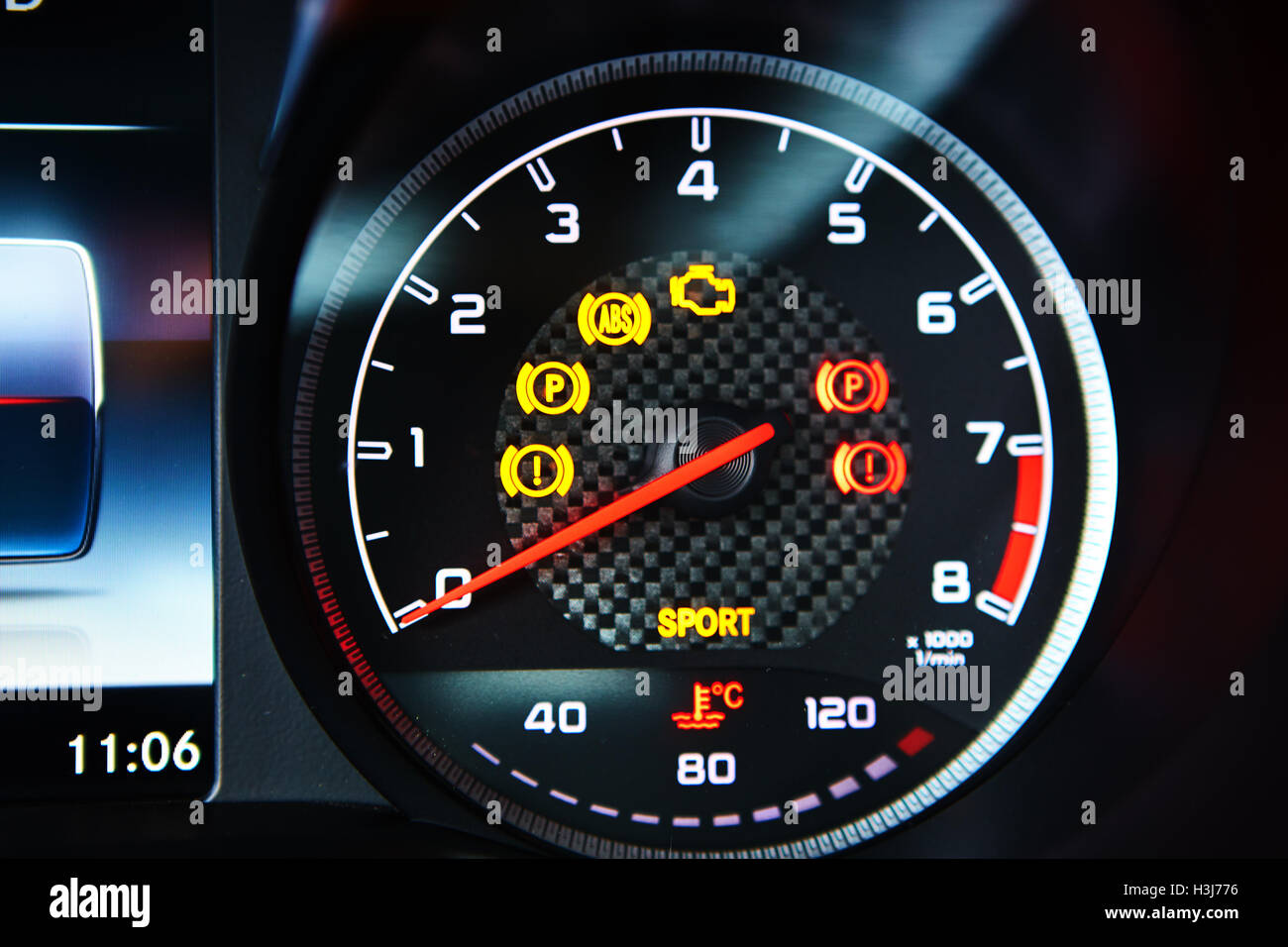Modern car speedometer. Close up shot of the dashboard a car Stock ...
