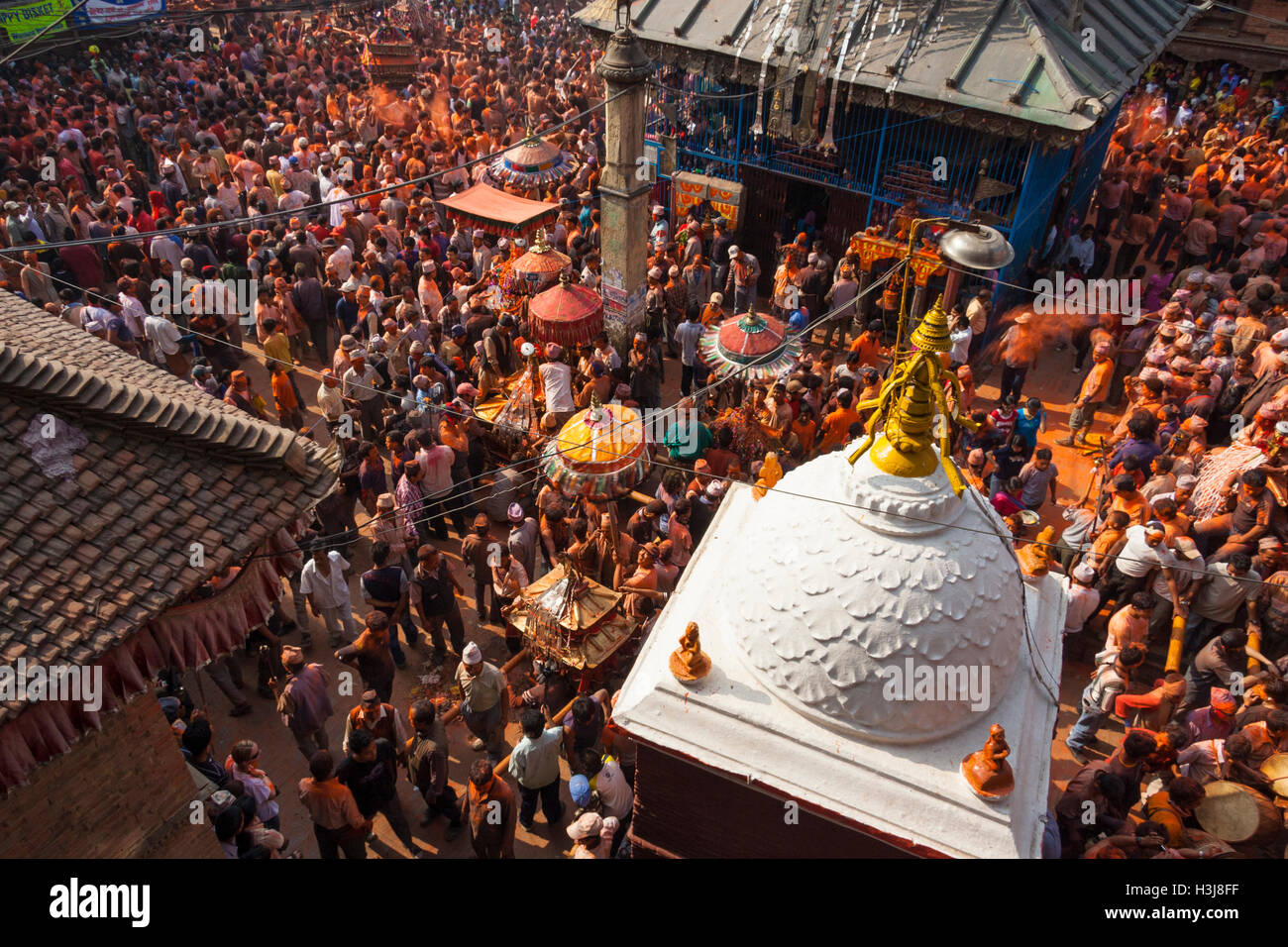 Sindoor Balkumari Jatra, a festival is celebrated in Thimi as part of ...