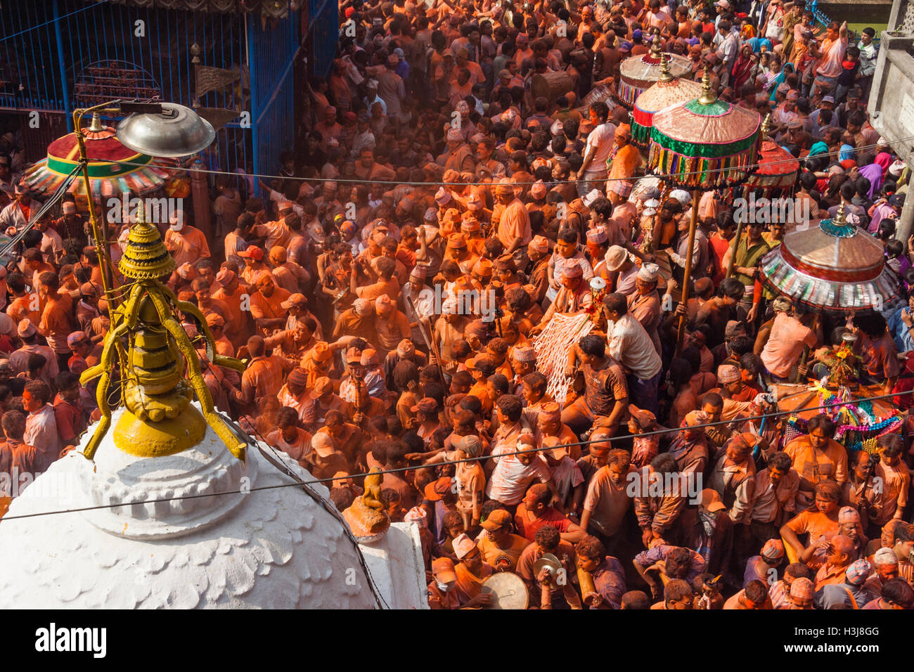 Sindoor Balkumari Jatra, a festival is celebrated in Thimi as part of ...
