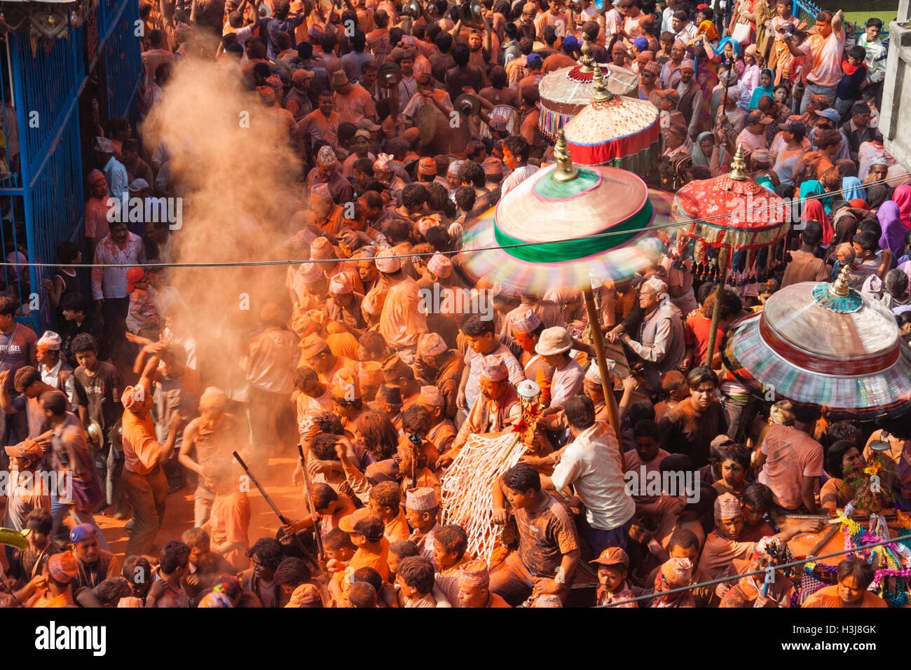 Sindoor Balkumari Jatra, a festival is celebrated in Thimi as part of ...