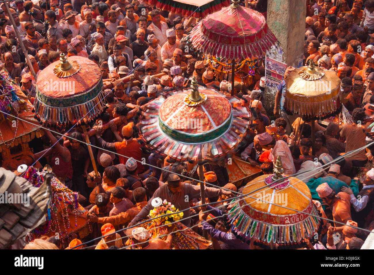 Sindoor Balkumari Jatra, a festival is celebrated in Thimi as part of ...