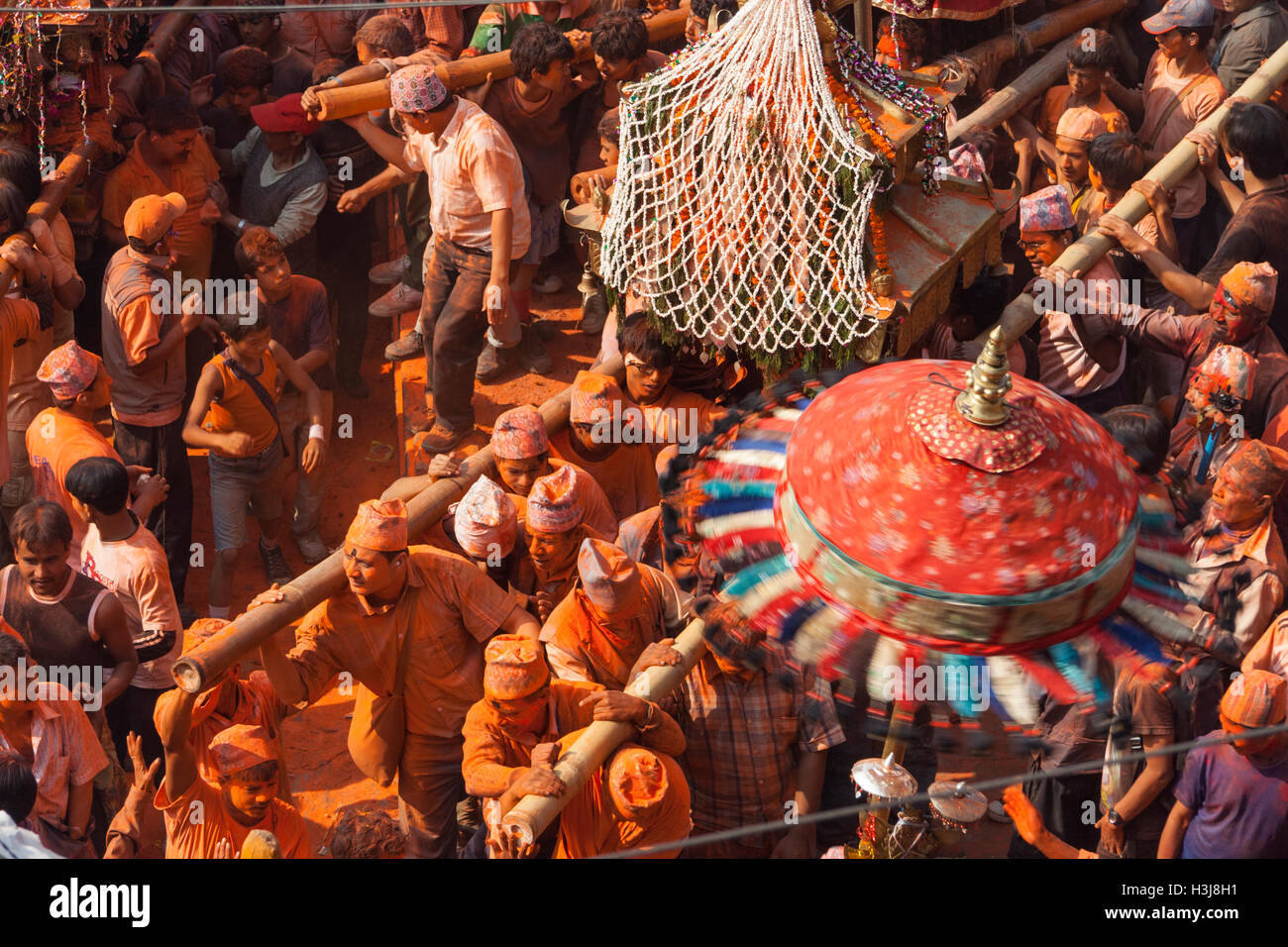 Sindoor Balkumari Jatra, a festival is celebrated in Thimi as part of ...