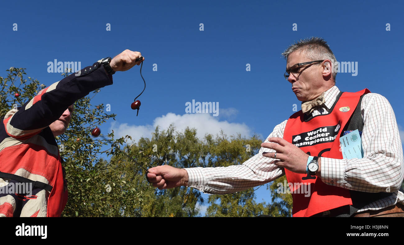 A competitor takes a shot during the 51st World Conker Championships at ...
