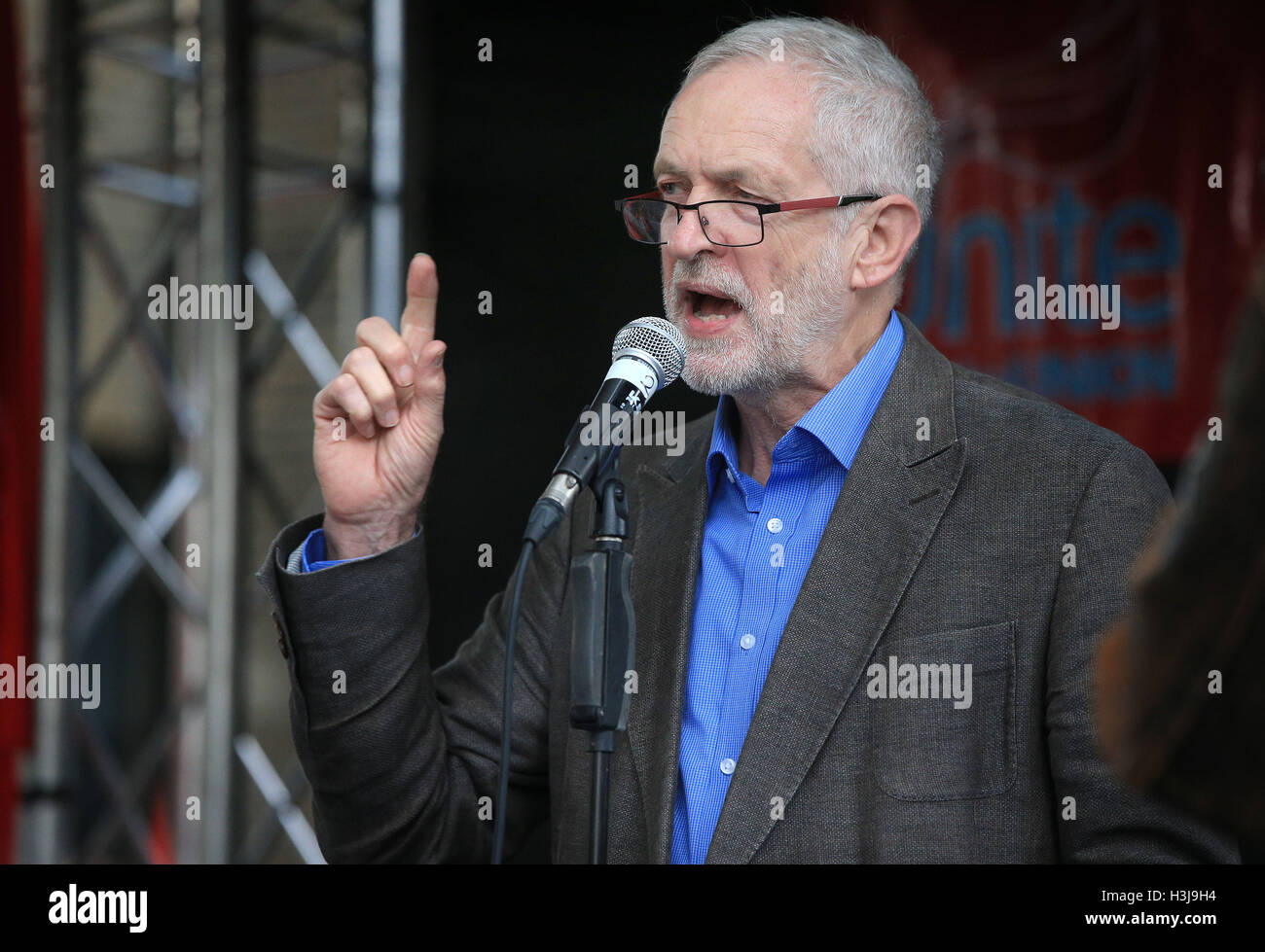 Jeremy Corbyn speaking at at rally in St Georges's Gardens, London at ...