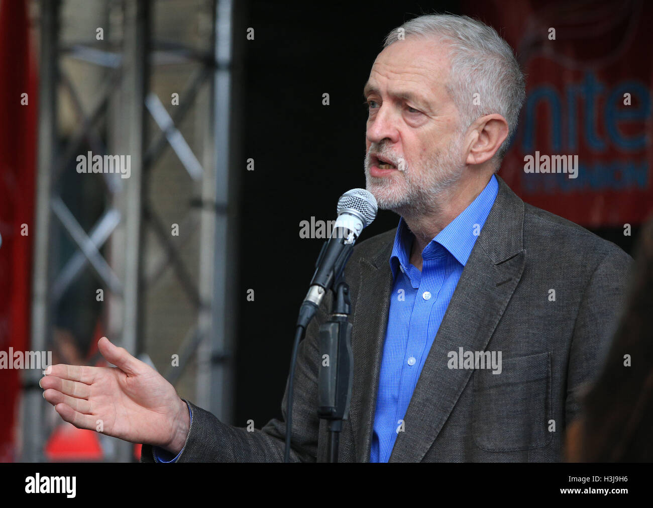 Jeremy Corbyn speaking at at rally in St Georges's Gardens, London at ...