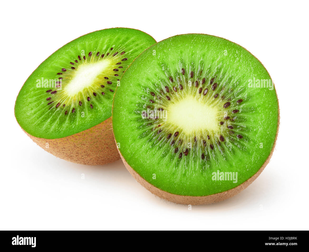 Isolated kiwi. One kiwi fruit cut in halves isolated on white ...