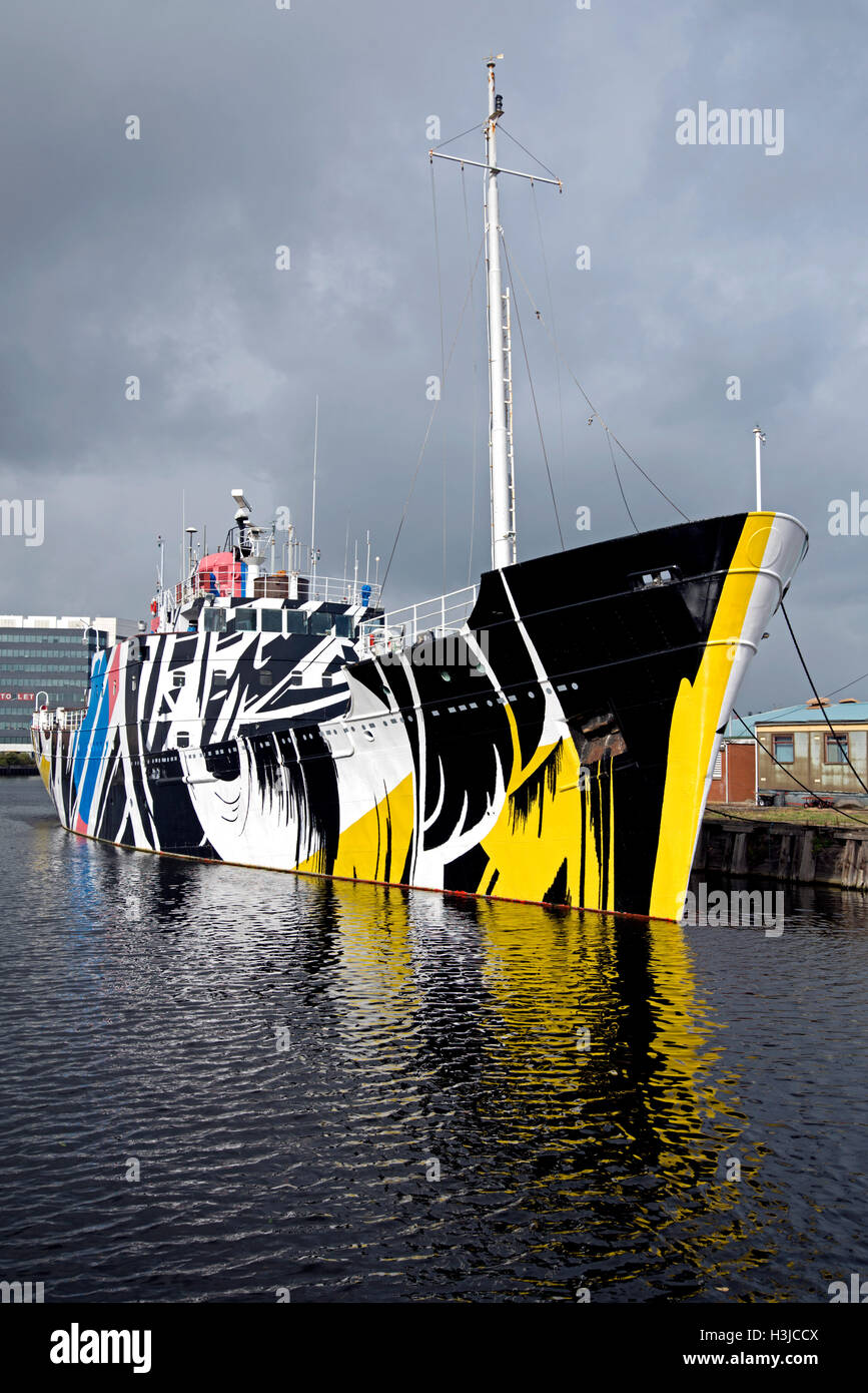 The Dazzle Ship, MV Fingal, in Leith Docks, part of the Edinburgh Arts ...