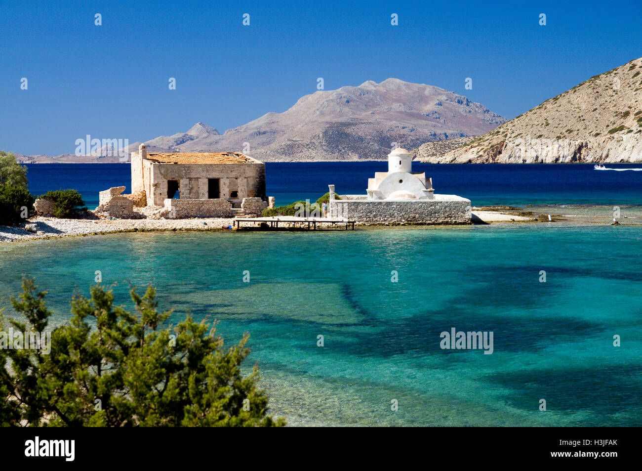 Alimnia Island and Aghios Minas church. Situated between Chalki and ...
