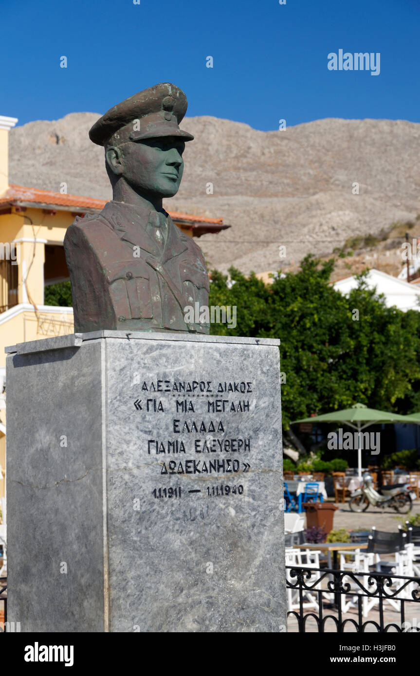 Bust of Lieutenant Alexandros Diakos besides the harbour, Emborio ...