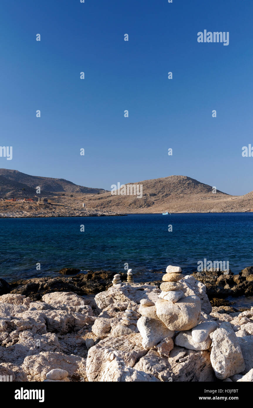 View from Ftenaghia Beach, Chalki Island near Rhodes, Dodecanese ...