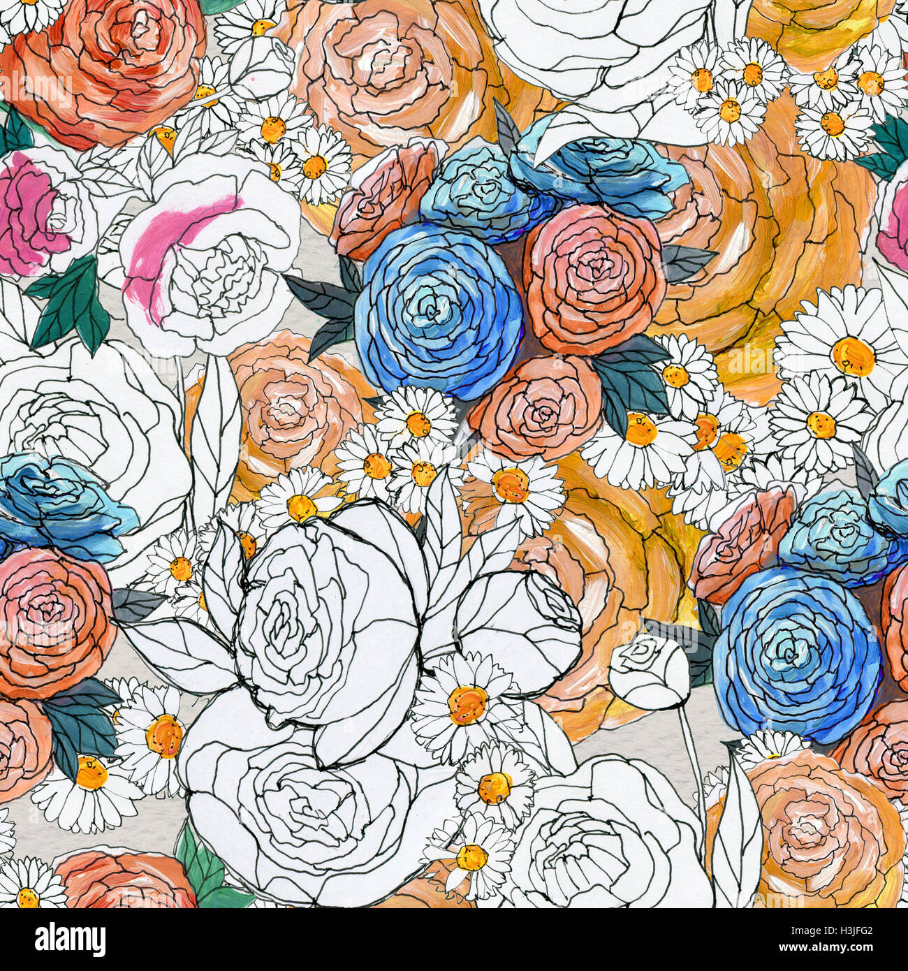 Seamless pattern with colorful flowers Stock Photo - Alamy