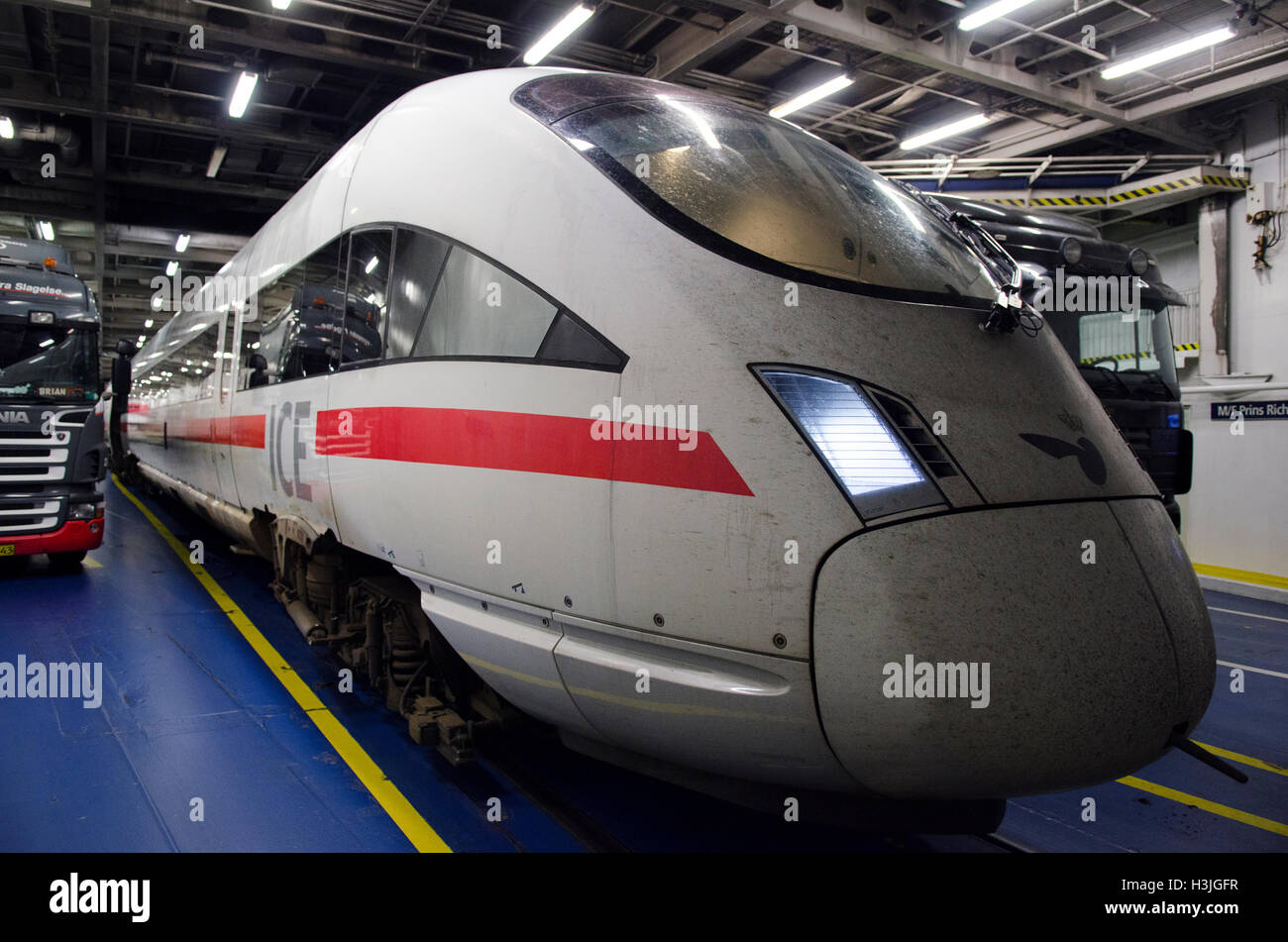 ICE TD bahn train aboard Puttgarden to Rodby ferry Stock Photo - Alamy