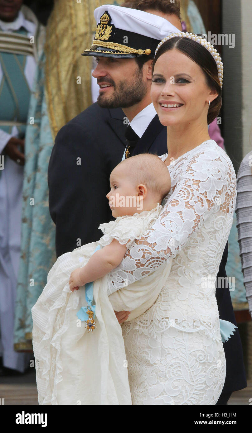 The christening of Prince Alexander of Sweden at Drottningholm Palace Chapel Featuring: Prince ...