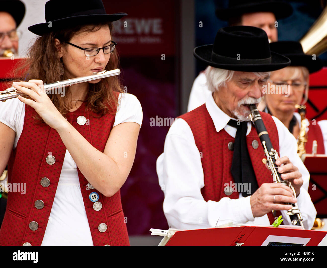 Garching Germany - flute and clarinet performers play a polka tune at ...