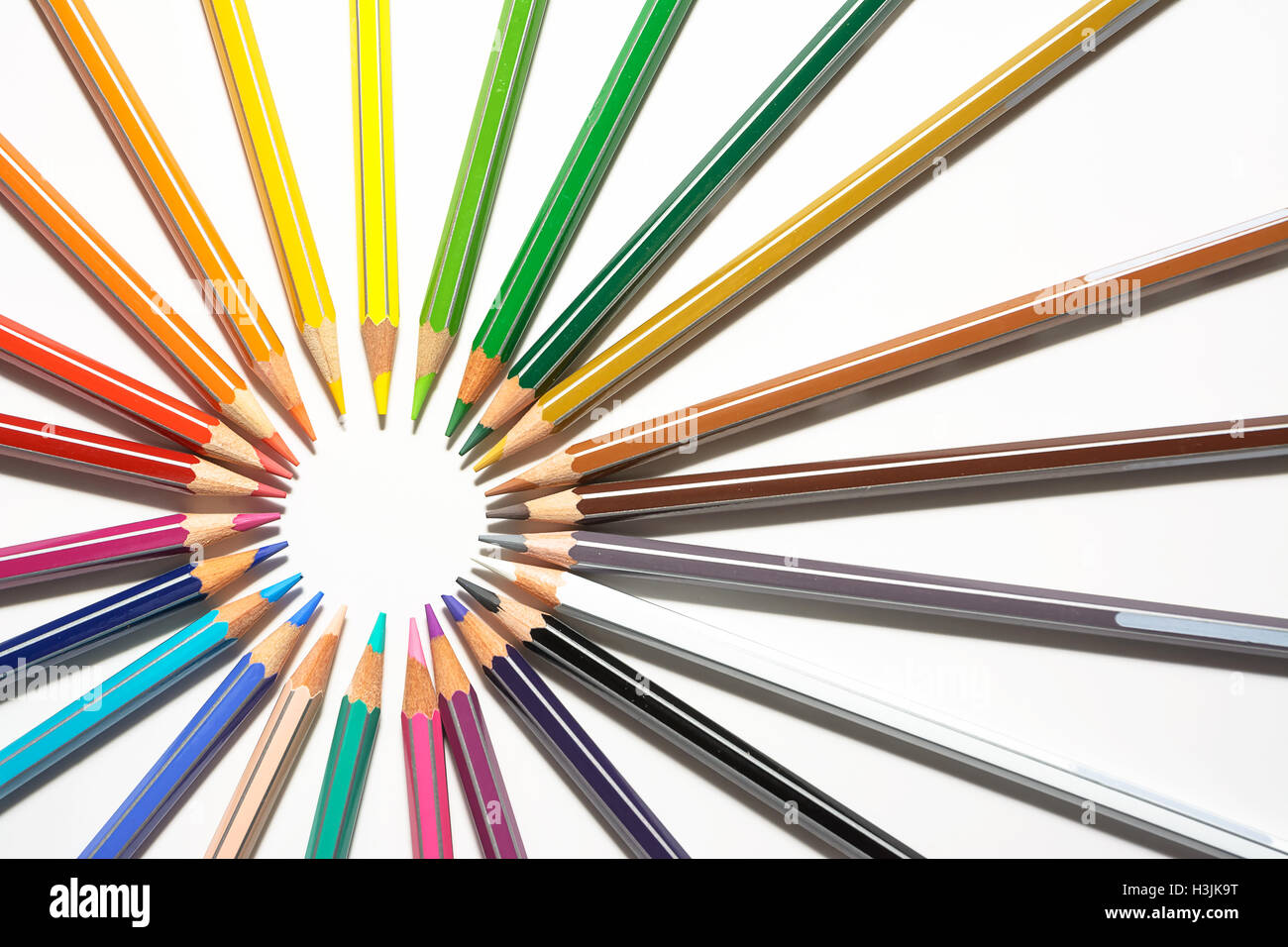colored pencils and sharp in circle Stock Photo - Alamy