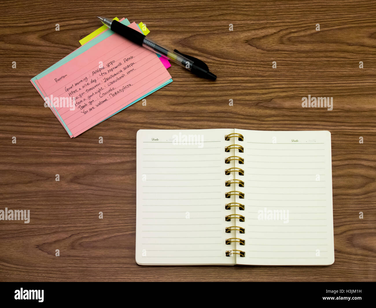 Russian; Learning New Language Writing Words on the Notebook Stock ...