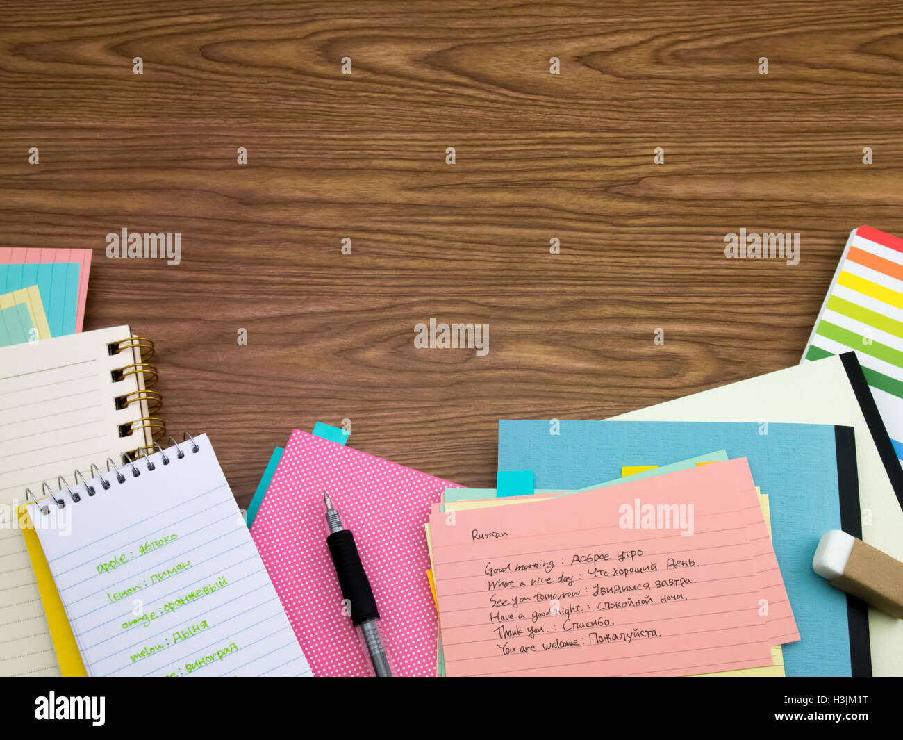 Russian; Learning New Language Writing Words on the Notebook Stock ...