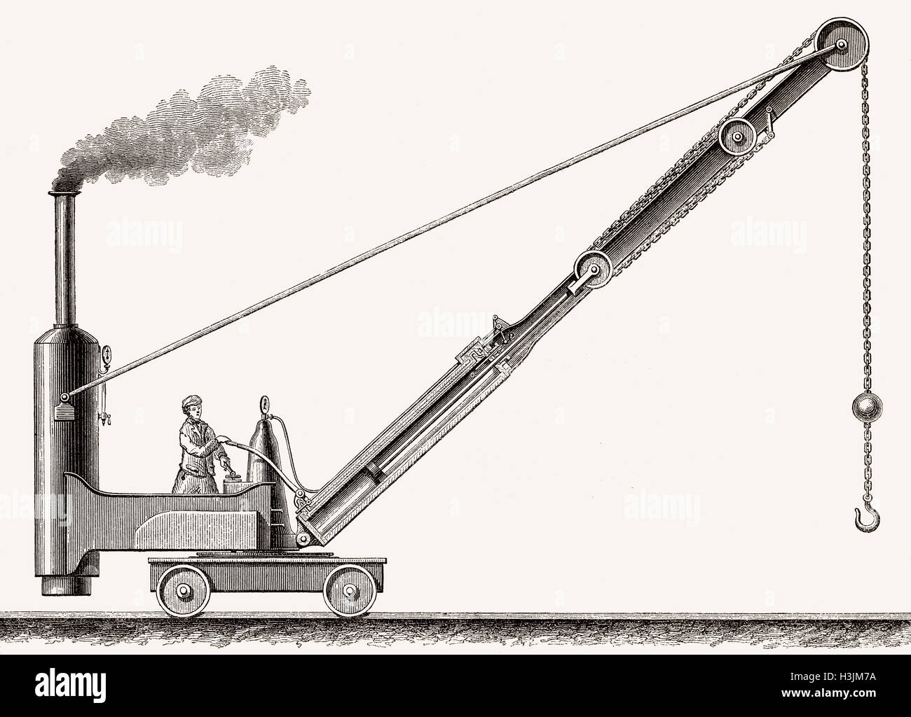 Loading crane powered by a steam engine, 19th Century Stock Photo - Alamy