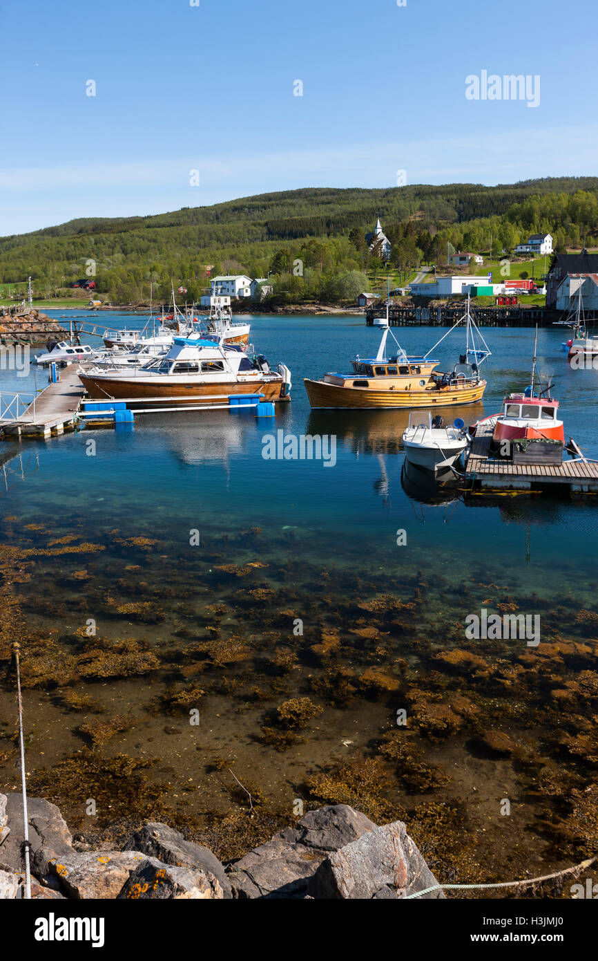 The pretty harbour at Tovik, Norway. A small fishing boat harbour close ...