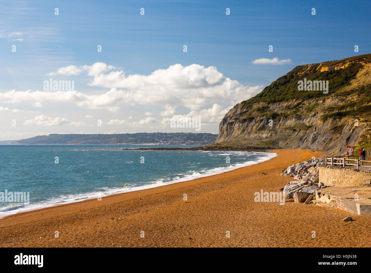 Golden Cap (highest cliff on south coast of England) from Seatown beach ...