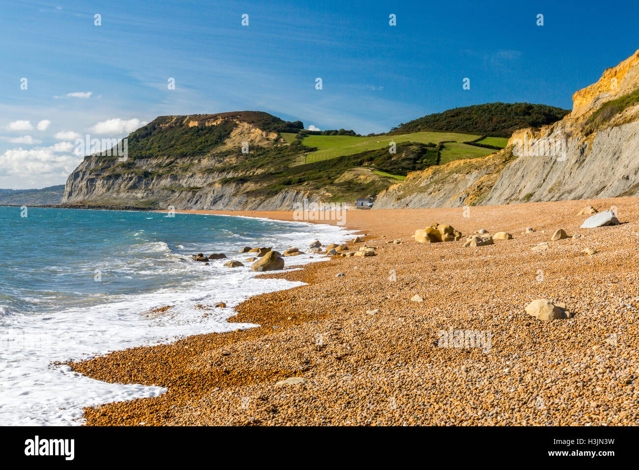 Golden Cap (highest cliff on south coast of England) from Seatown beach ...