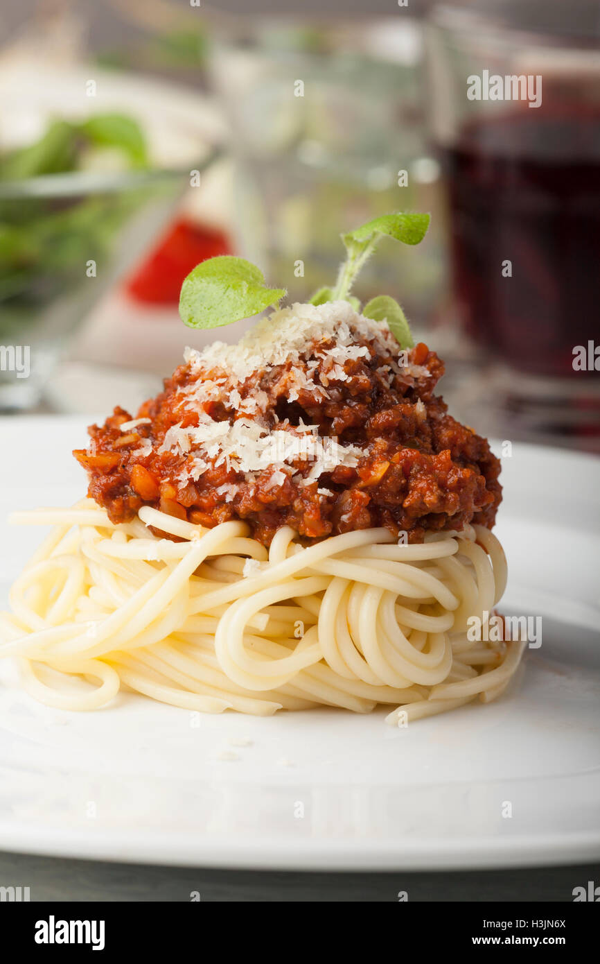 spaghetti with bolognese on a plate Stock Photo - Alamy