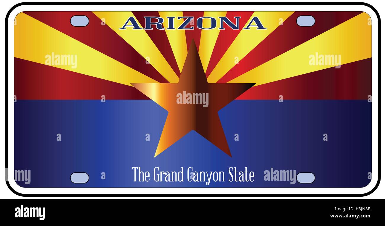 Arizona state license plate in the colors of the state flag with the ...