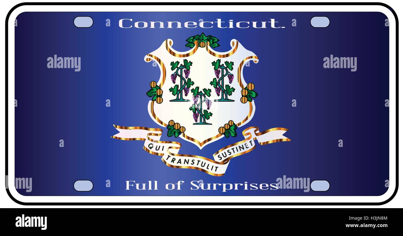 Connecticut state license plate in the colors of the state flag with ...